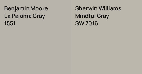 Benjamin Moore La Paloma Gray vs. Sherwin Williams Mindful Gray comparison