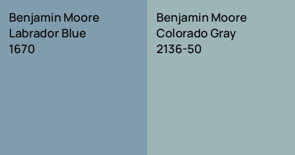 Benjamin Moore Labrador Blue vs. Benjamin Moore Colorado Gray comparison