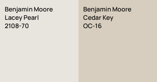 Benjamin Moore Lacey Pearl vs. Benjamin Moore Cedar Key comparison