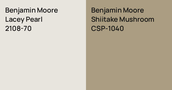 Benjamin Moore Lacey Pearl vs. Benjamin Moore Shiitake Mushroom comparison