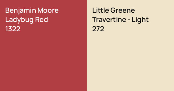 Benjamin Moore Ladybug Red vs. Little Greene Travertine - Light comparison