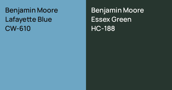 Benjamin Moore Lafayette Blue vs. Benjamin Moore Essex Green comparison