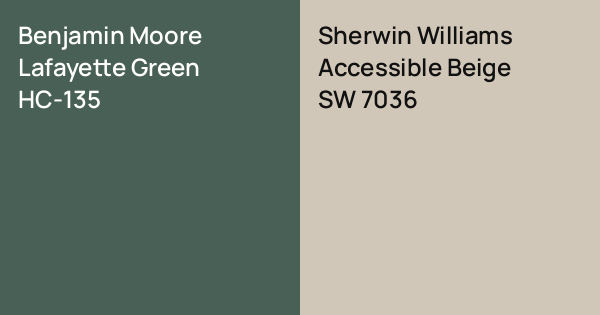 Benjamin Moore Lafayette Green vs. Sherwin Williams Accessible Beige ...