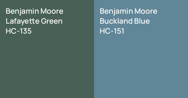 Benjamin Moore Lafayette Green vs. Benjamin Moore Buckland Blue comparison