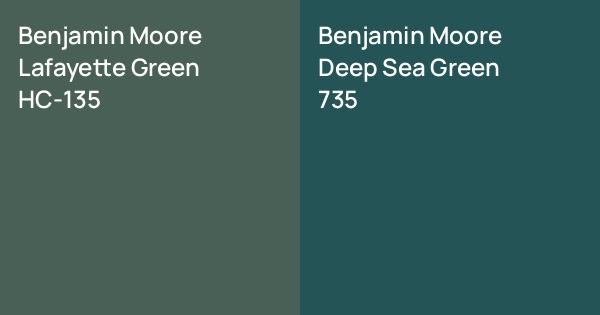 Benjamin Moore Lafayette Green vs. Benjamin Moore Deep Sea Green comparison