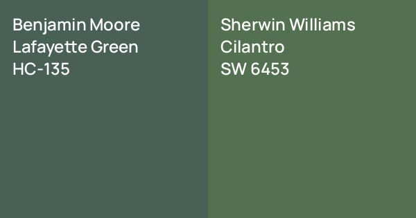 Benjamin Moore Lafayette Green vs. Sherwin Williams Cilantro comparison