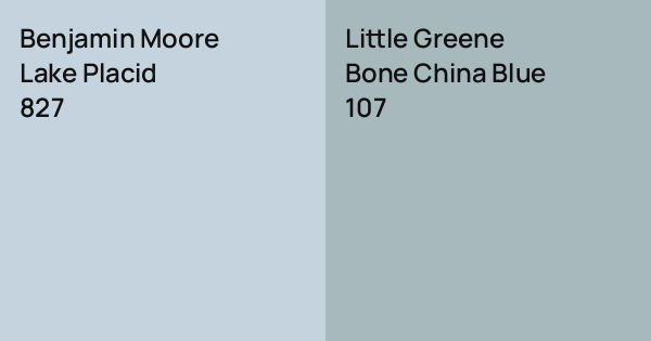 Benjamin Moore Lake Placid vs. Little Greene Bone China Blue comparison