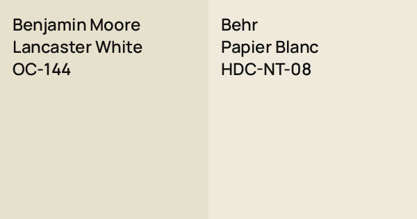 Benjamin Moore Lancaster White vs. Behr Papier Blanc comparison