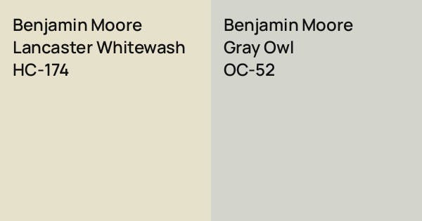 Benjamin Moore Lancaster Whitewash vs. Benjamin Moore Gray Owl comparison