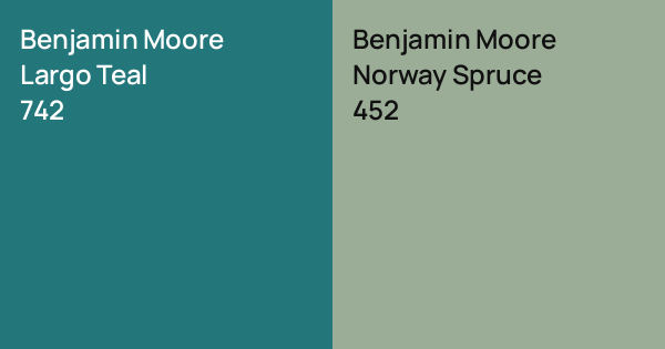 Benjamin Moore Largo Teal vs. Benjamin Moore Norway Spruce comparison