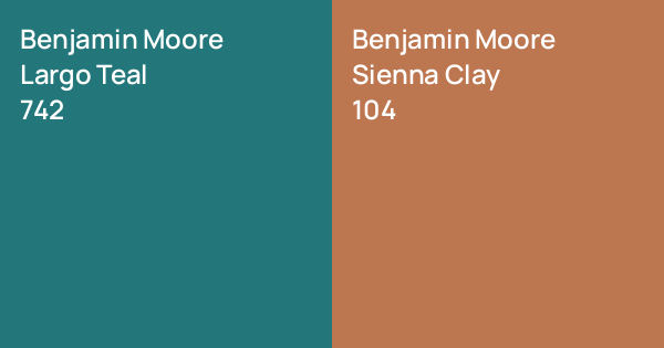 Benjamin Moore Largo Teal vs. Benjamin Moore Sienna Clay comparison