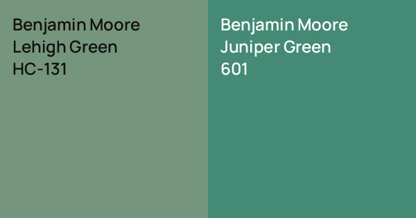 Benjamin Moore Lehigh Green vs. Benjamin Moore Juniper Green comparison