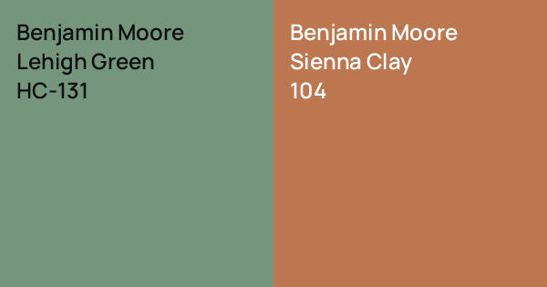 Benjamin Moore Lehigh Green vs. Benjamin Moore Sienna Clay comparison