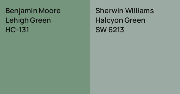 Benjamin Moore Lehigh Green vs. Sherwin Williams Halcyon Green comparison