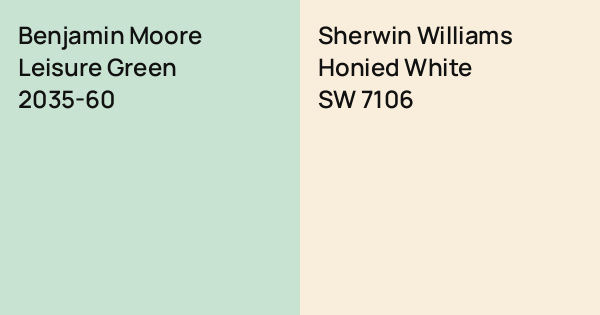 Benjamin Moore Leisure Green vs. Sherwin Williams Honied White comparison