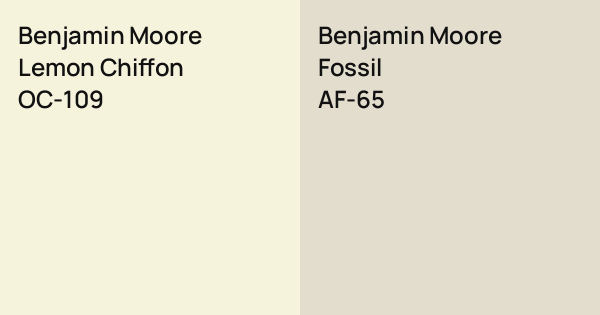 Benjamin Moore Lemon Chiffon vs. Benjamin Moore Fossil comparison