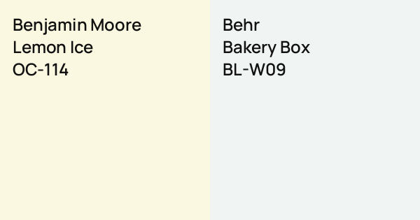 Benjamin Moore Lemon Ice vs. Behr Bakery Box comparison