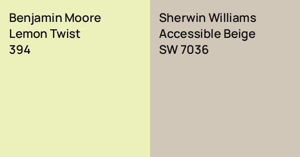 Benjamin Moore Lemon Twist vs. Sherwin Williams Accessible Beige comparison