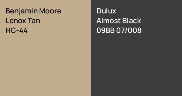 Benjamin Moore Lenox Tan vs. Dulux Almost Black comparison