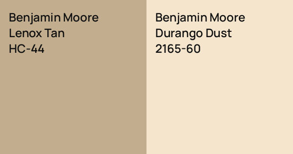 Benjamin Moore Lenox Tan vs. Benjamin Moore Durango Dust comparison