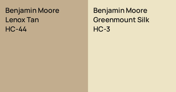 Benjamin Moore Lenox Tan vs. Benjamin Moore Greenmount Silk comparison
