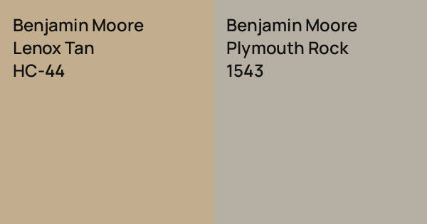 Benjamin Moore Lenox Tan vs. Benjamin Moore Plymouth Rock comparison