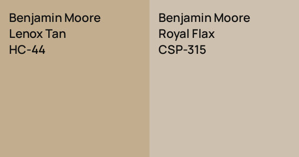 Benjamin Moore Lenox Tan vs. Benjamin Moore Royal Flax comparison