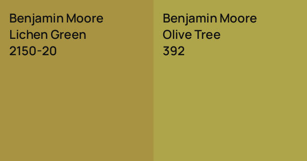 Benjamin Moore Lichen Green vs. Benjamin Moore Olive Tree comparison