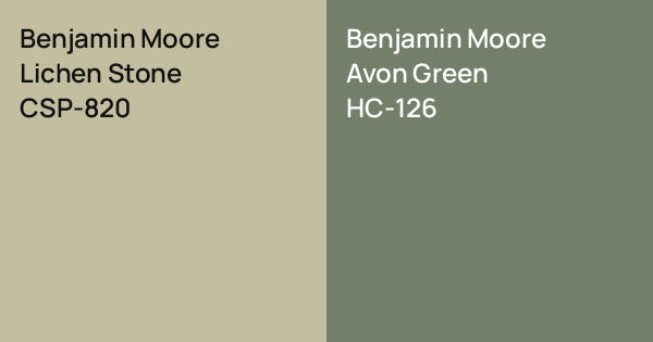 Benjamin Moore Lichen Stone vs. Benjamin Moore Avon Green comparison