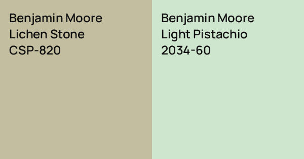Benjamin Moore Lichen Stone vs. Benjamin Moore Light Pistachio comparison