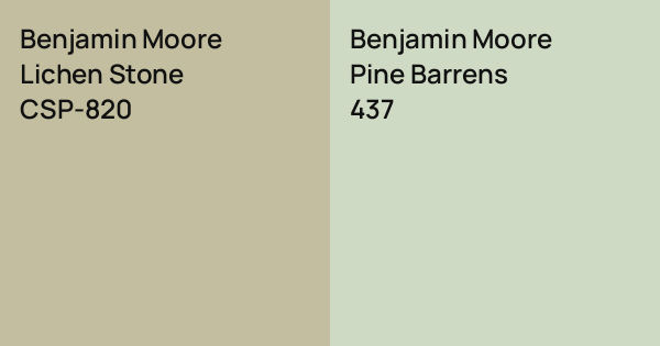 Benjamin Moore Lichen Stone vs. Benjamin Moore Pine Barrens comparison