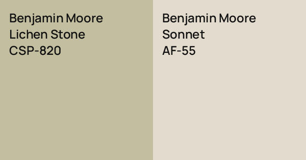 Benjamin Moore Lichen Stone vs. Benjamin Moore Sonnet comparison