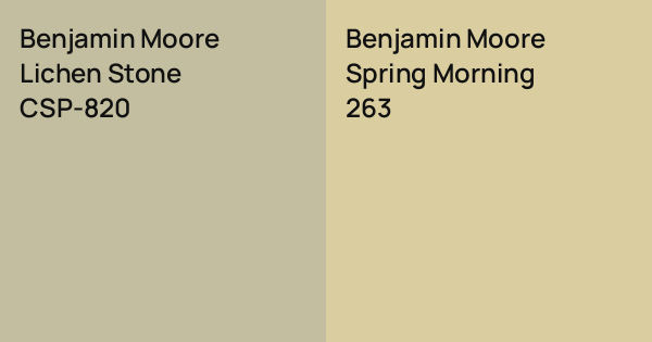 Benjamin Moore Lichen Stone vs. Benjamin Moore Spring Morning comparison
