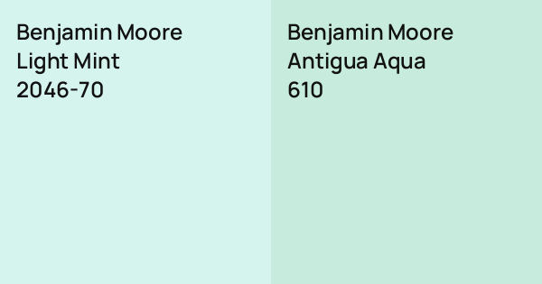 Benjamin Moore Light Mint vs. Benjamin Moore Antigua Aqua comparison