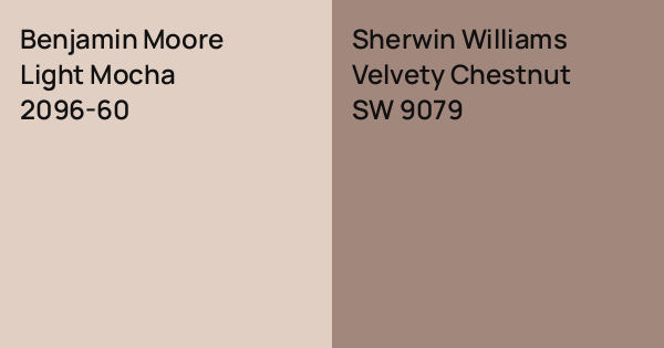 Benjamin Moore Light Mocha vs. Sherwin Williams Velvety Chestnut comparison