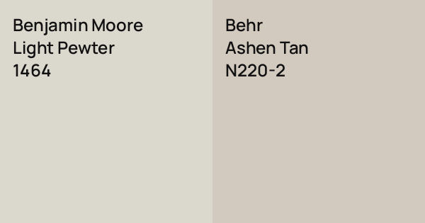 Benjamin Moore Light Pewter vs. Behr Ashen Tan comparison