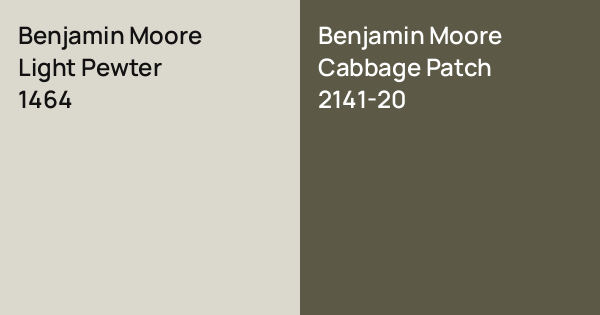 Benjamin Moore Light Pewter vs. Benjamin Moore Cabbage Patch comparison