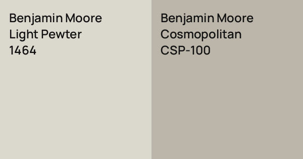 Benjamin Moore Light Pewter vs. Benjamin Moore Cosmopolitan comparison