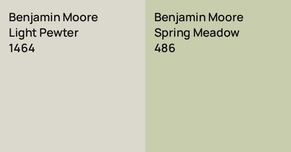 Benjamin Moore Light Pewter vs. Benjamin Moore Spring Meadow comparison