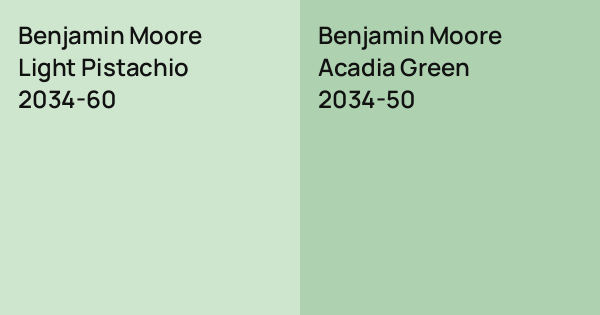 Benjamin Moore Light Pistachio vs. Benjamin Moore Acadia Green comparison