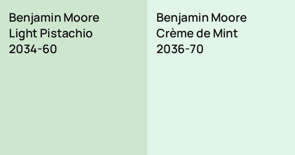 Benjamin Moore Light Pistachio vs. Benjamin Moore Crème de Mint comparison