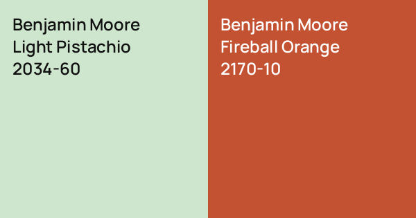 Benjamin Moore Light Pistachio vs. Benjamin Moore Fireball Orange ...