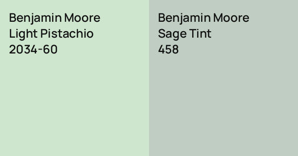 Benjamin Moore Light Pistachio vs. Benjamin Moore Sage Tint comparison