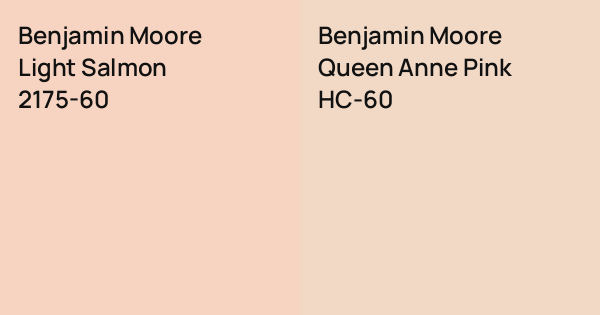 Benjamin Moore Light Salmon vs. Benjamin Moore Queen Anne Pink comparison