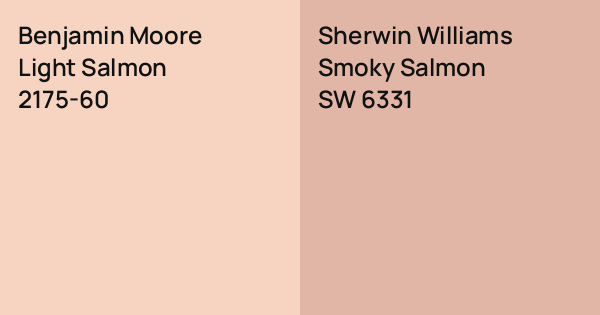 Benjamin Moore Light Salmon vs. Sherwin Williams Smoky Salmon comparison
