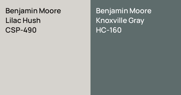 Benjamin Moore Lilac Hush vs. Benjamin Moore Knoxville Gray comparison
