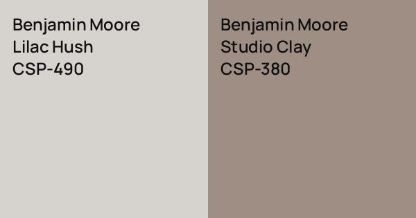 Benjamin Moore Lilac Hush vs. Benjamin Moore Studio Clay comparison