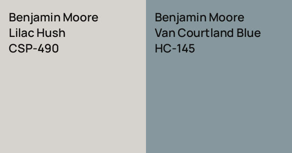 Benjamin Moore Lilac Hush vs. Benjamin Moore Van Courtland Blue comparison