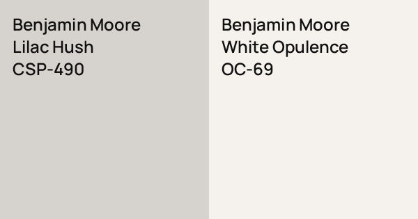 Benjamin Moore Lilac Hush vs. Benjamin Moore White Opulence comparison
