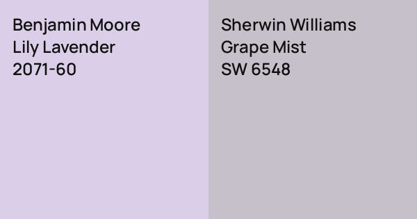 Benjamin Moore Lily Lavender vs. Sherwin Williams Grape Mist comparison